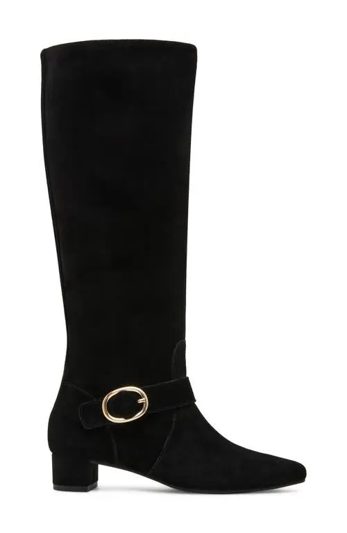 Blondo Olympia Suede Knee-high Buckled Block Heel Boots - Black Suede