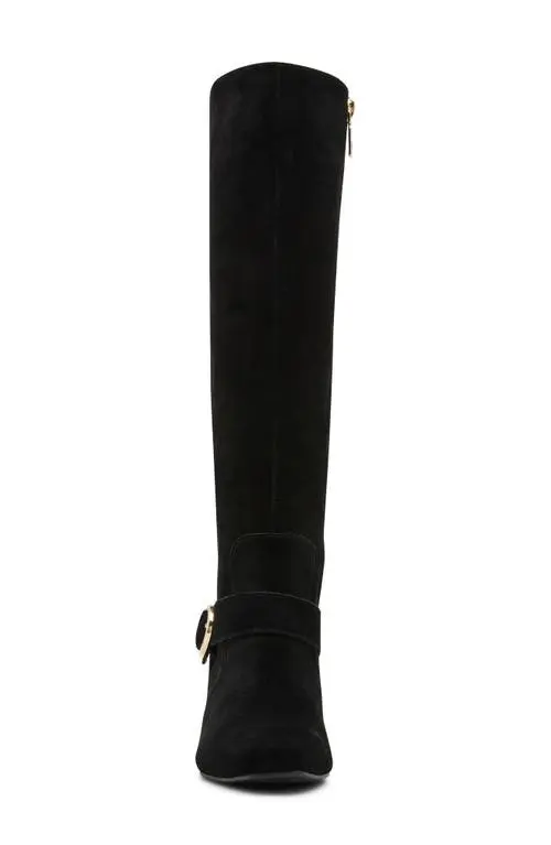 Blondo Olympia Suede Knee-high Buckled Block Heel Boots - Black Suede