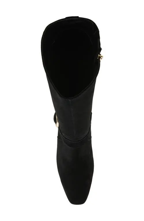 Blondo Olympia Suede Knee-high Buckled Block Heel Boots - Black Suede