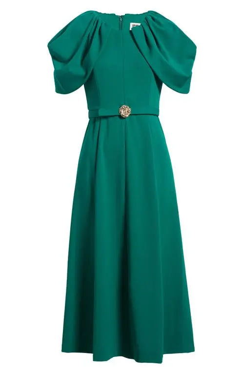 Anne Klein Capelet Cold Shoulder Midi Dress - Deep Jade