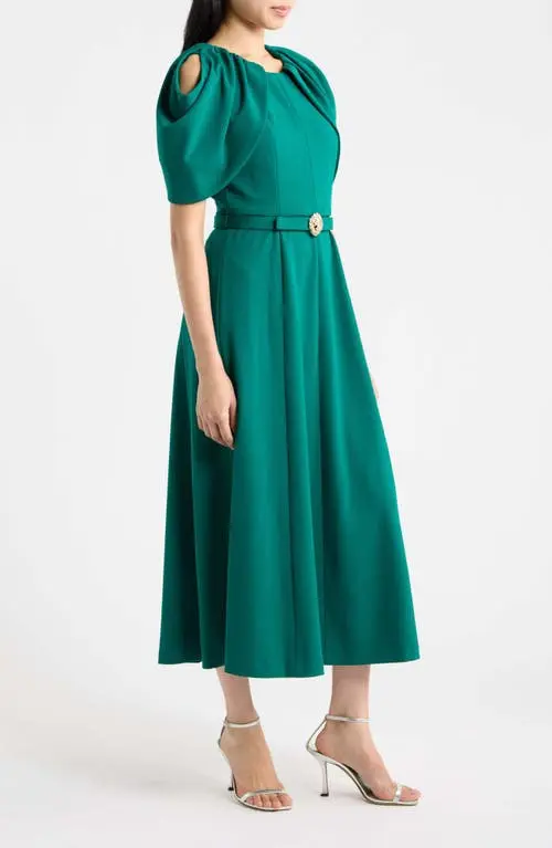 Anne Klein Midi Dress With Capelet And Lion Head Buckle Belt