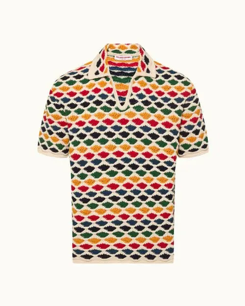 Orlebar Brown Batten Crochet Polo Fairground Polo Shirt
