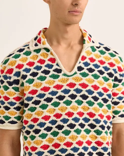 Orlebar Brown Batten Crochet Polo Fairground Polo Shirt