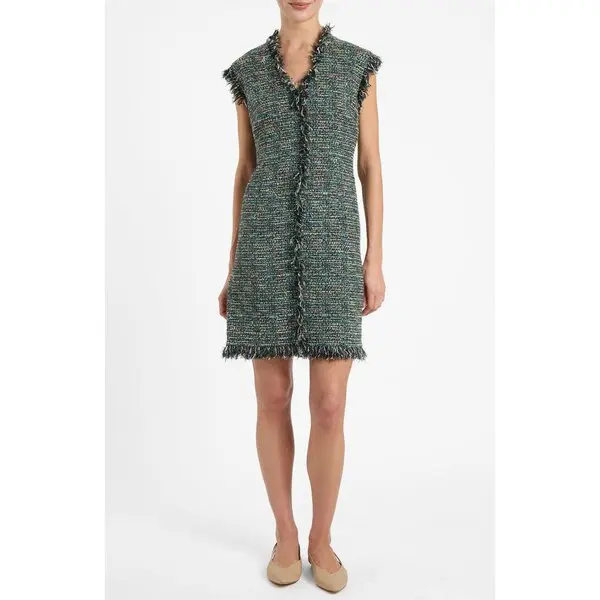 Santorelli Tuscany Cap Sleeve Dress In Luxury Tweed - Evergreen