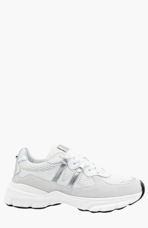 CAVALINHO Roadway Leather And Suede Sneakers With Shiny Stripe Details - White/grey/silver