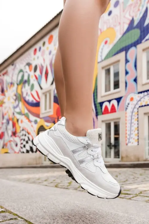 CAVALINHO Roadway Leather And Suede Sneakers With Shiny Stripe Details - White/grey/silver