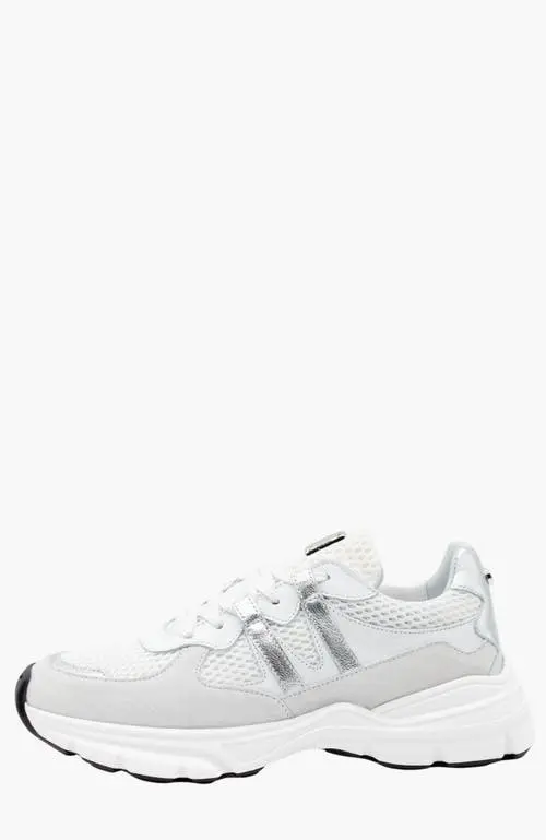 CAVALINHO Roadway Leather And Suede Sneakers With Shiny Stripe Details - White/grey/silver