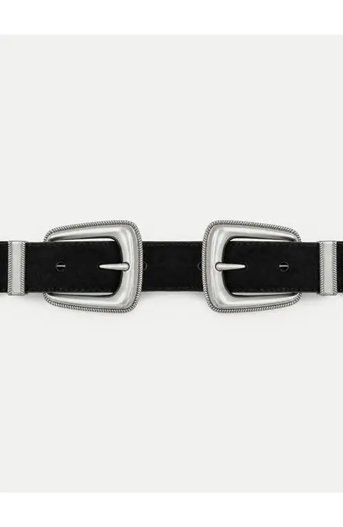 Veronica Beard Suede Double Buckle Belt - Black