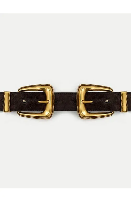 Veronica Beard Arch Suede Double Buckle Belt