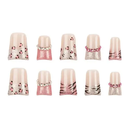 3H NAILS Y2k Duck Diva Flare Press-on Nails Glitter Leopard - Pink
