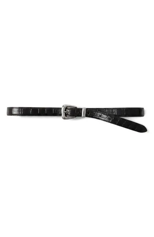 Veronica Beard Arch Croc Embossed Leather Skinny Belt - Black