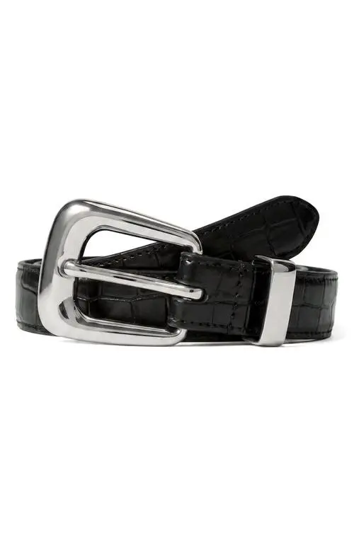 Veronica Beard Arch Croc Embossed Leather Skinny Belt - Black