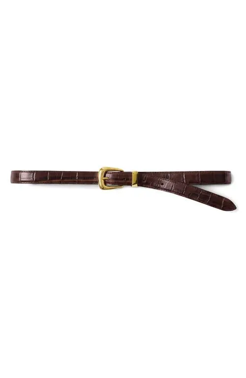 Veronica Beard Arch Croc Embossed Leather Skinny Belt - Chestnut