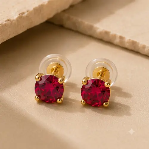 IVY & PEARL CO. Birthday Signature Stud Earrings - July - Ruby