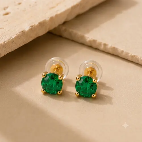 IVY & PEARL CO. Birthday Signature Stud Earrings - May - Emerald