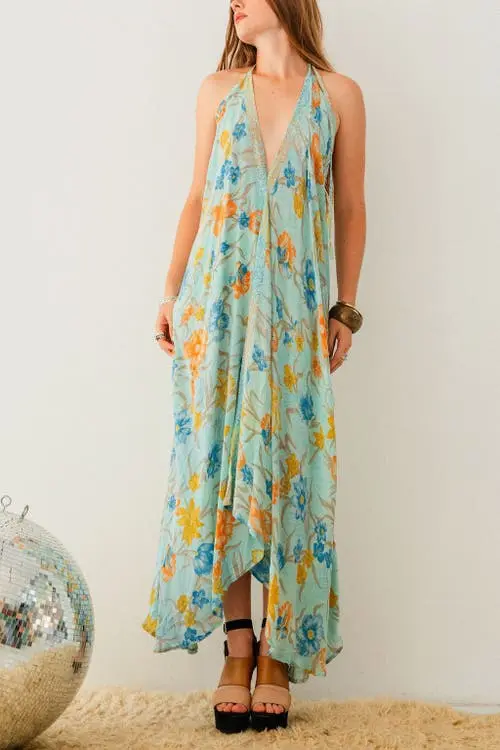 SUN CHILD Mabel Halterneck Maxi Dress