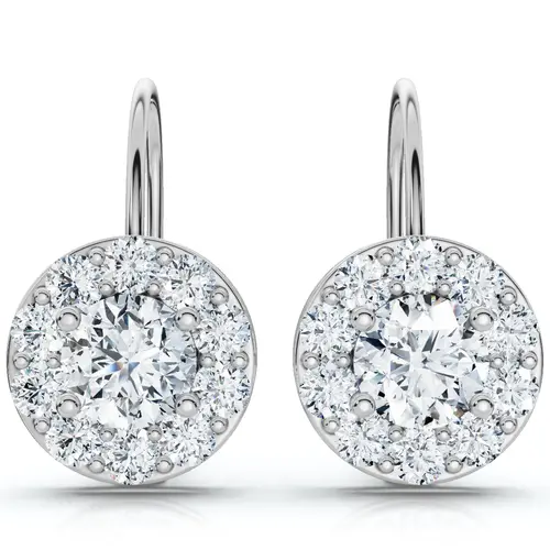 BLISS DIAMOND 1.90ct Halo Diamond Studs With Lever Backs Lab Grown Hoops Small 1/2" Tall - Silver