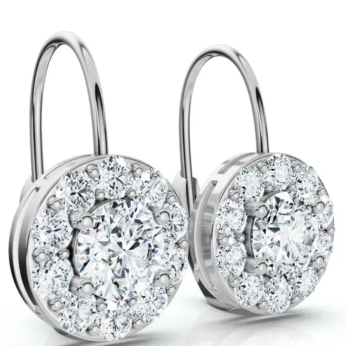 BLISS DIAMOND 1.90ct Halo Diamond Studs With Lever Backs Lab Grown Hoops Small 1/2" Tall