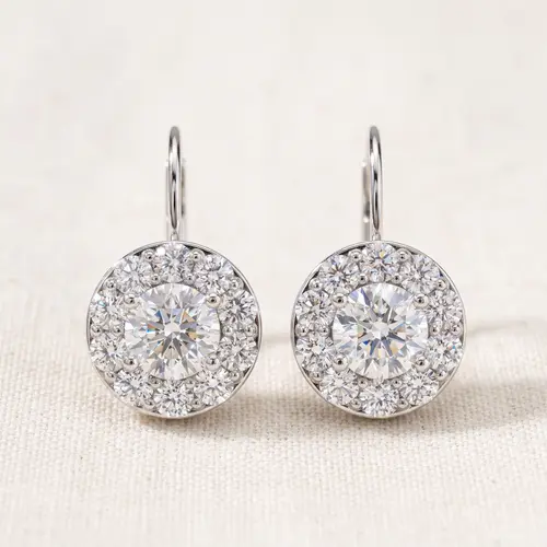 BLISS DIAMOND 1.90ct Halo Diamond Studs With Lever Backs Lab Grown Hoops Small 1/2" Tall