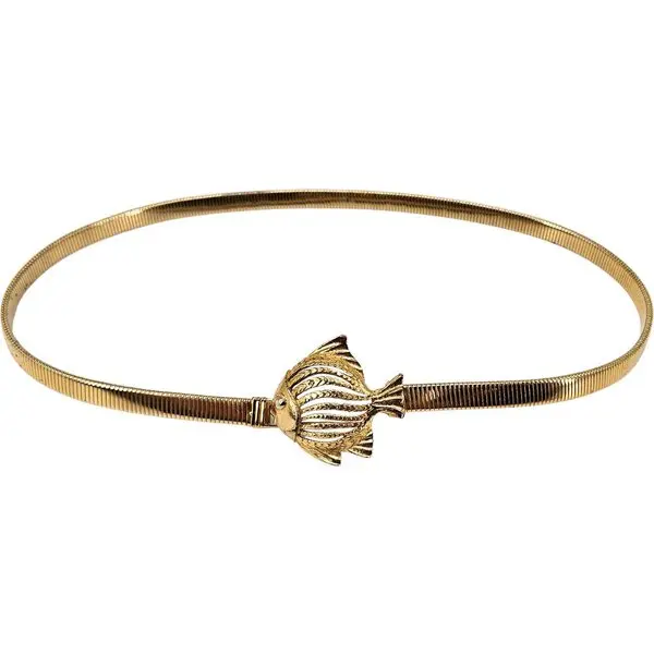 MADISON BEVERLY HILLS Vintage 1980s Tone Stretch Snake Lucky Sea Fish Belt - Gold
