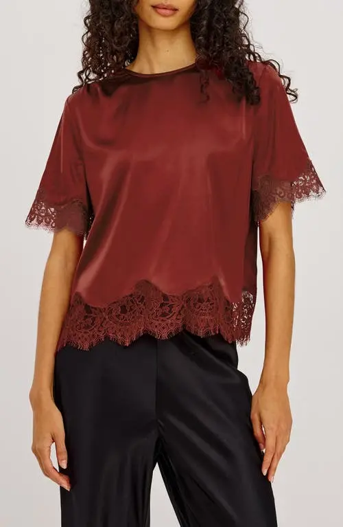 Rails Sonora Lace Trim Satin Top - Crimson
