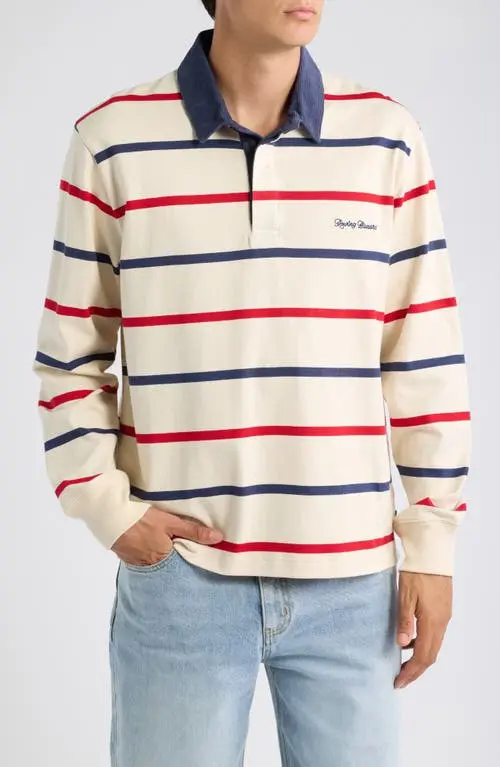 ROWING BLAZERS Harrison Corduroy Collar Long Sleeve Organic Cotton Rugby Polo - Cream