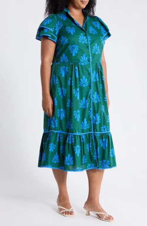 SUGARLIPS Davie Cotton Shirtdress - Emerald-multi