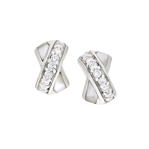 JAN LESLIE Marseille Sterling Silver Crossover Stud Earrings - Silver/white