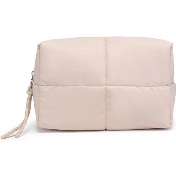URBAN ESSENTIALS Quilted Nylon Cosmetic & Travel Organizer Pouch - Cream