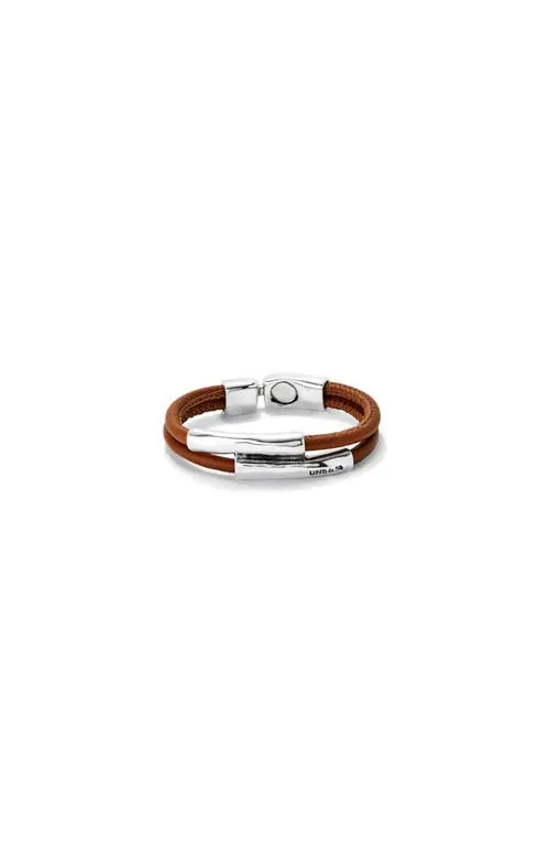 UNODE50 Camel Leather Bracelet With Details - Silver