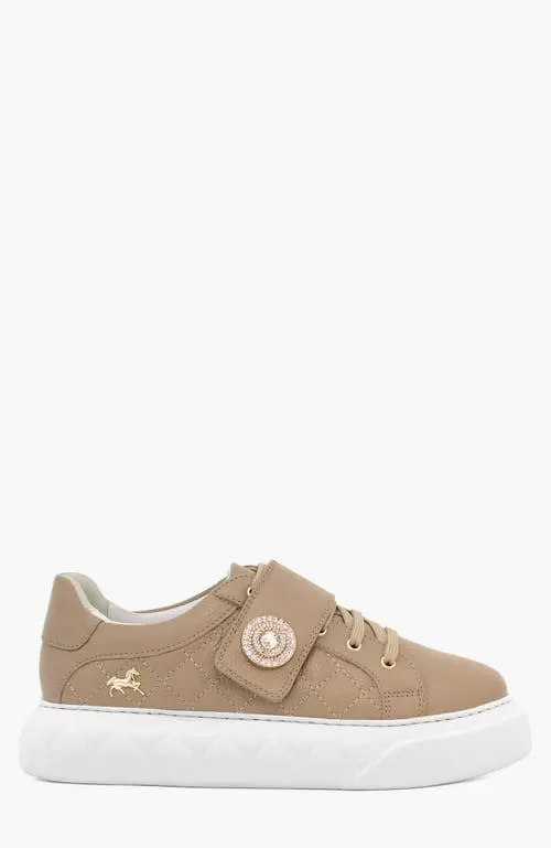 CAVALINHO Diamond Embellished Leather Platform Sneakers - Sand/beige