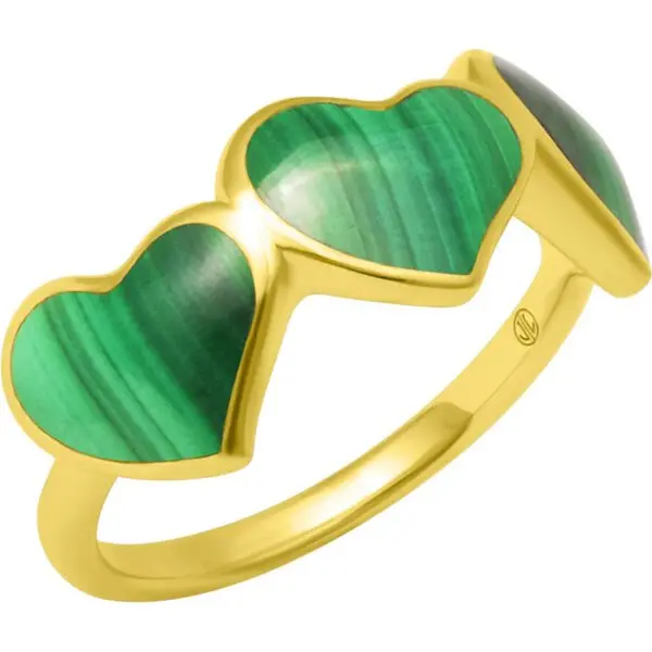 JAN LESLIE Triple Heart Gemstone Gold Vermeil Ring - Malachite