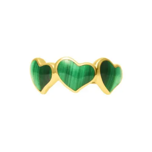 JAN LESLIE Triple Heart Gemstone Gold Vermeil Ring - Malachite