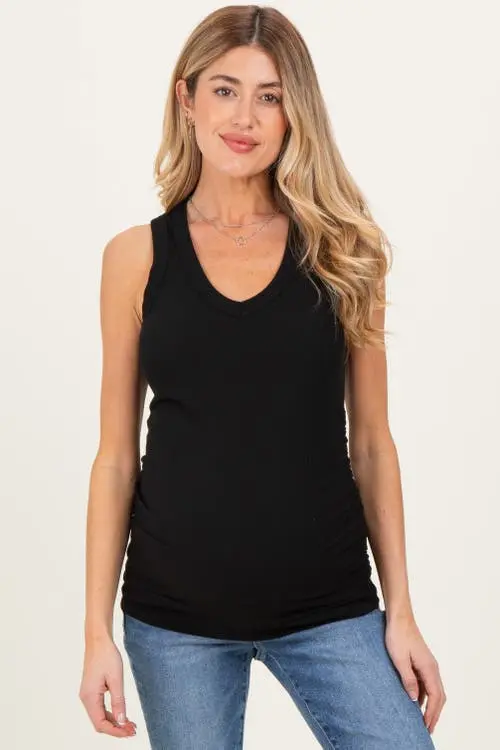 PINKBLUSH Ribbed Sleeveless Ruched Tank Top