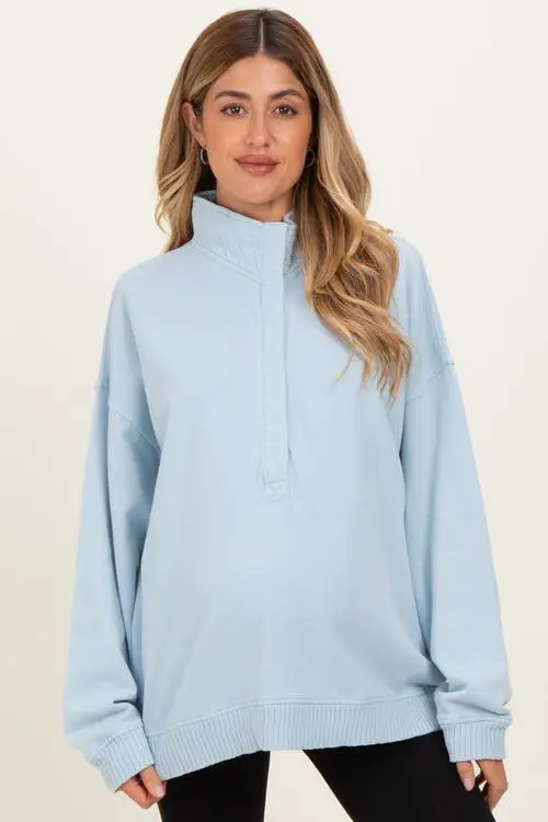 PINKBLUSH Blue Snap Collar Oversized Sweatshirt