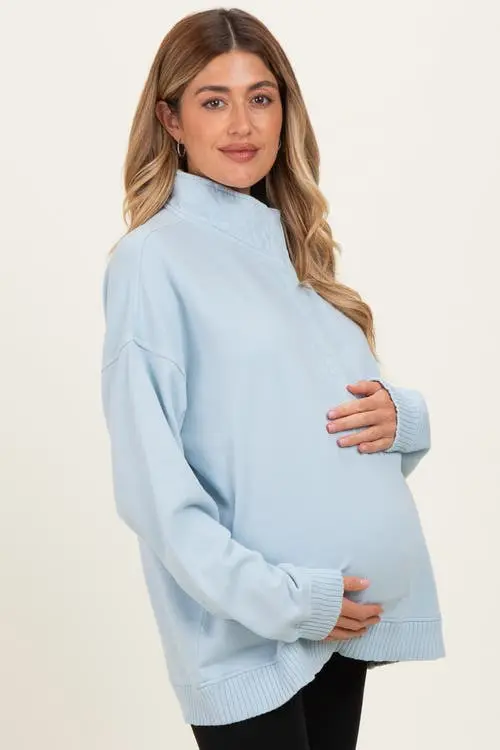PINKBLUSH Blue Snap Collar Oversized Sweatshirt