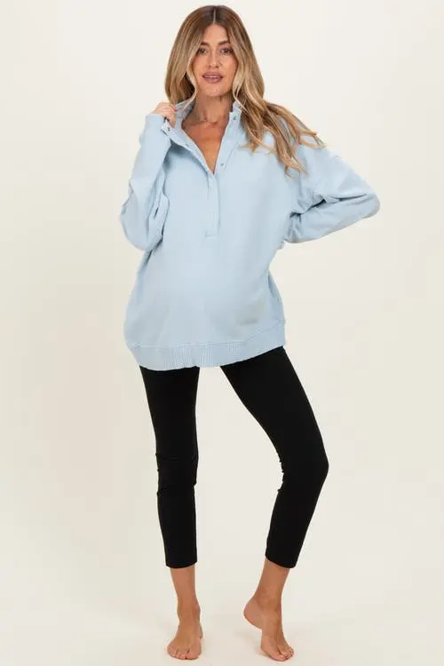PINKBLUSH Blue Snap Collar Oversized Sweatshirt