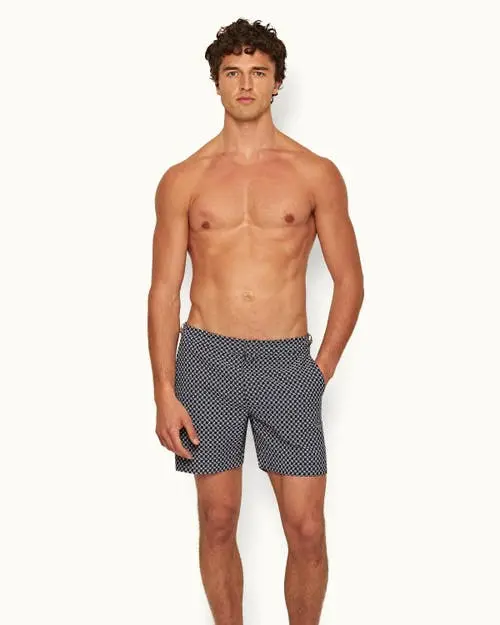 Orlebar Brown Bulldog Jacquard Mid-length Swim Shorts - Night Iris/cloud
