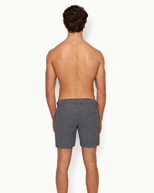 Orlebar Brown Bulldog Jacquard Mid-length Swim Shorts - Night Iris/cloud