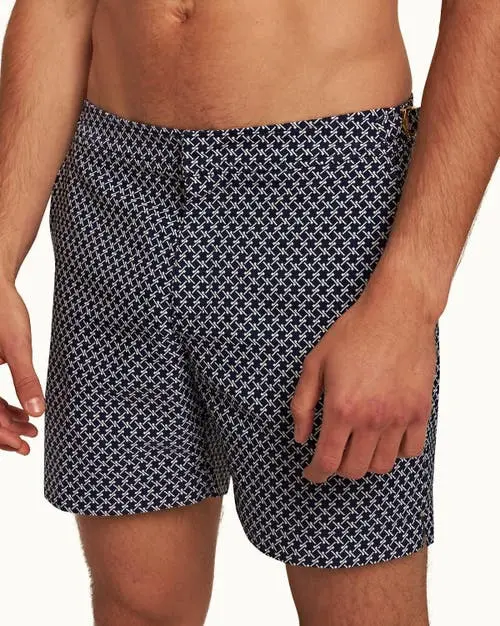 Orlebar Brown Bulldog Jacquard Mid-length Swim Shorts - Night Iris/cloud