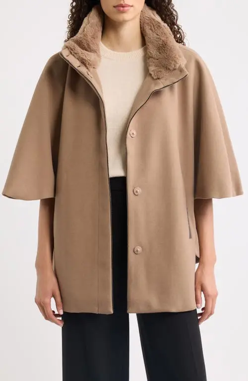 Via Spiga Faux Fur Collar Cape - Latte