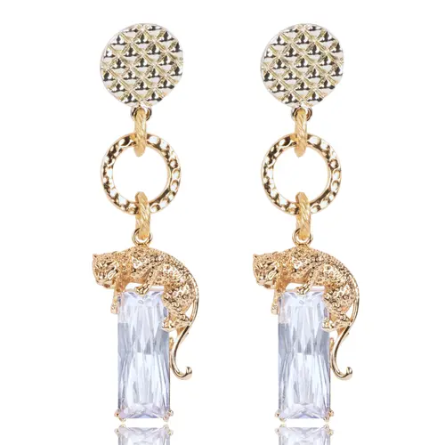 LUNAVERSOUL Spirit Animal Jaguar Earrings - Gold/clear