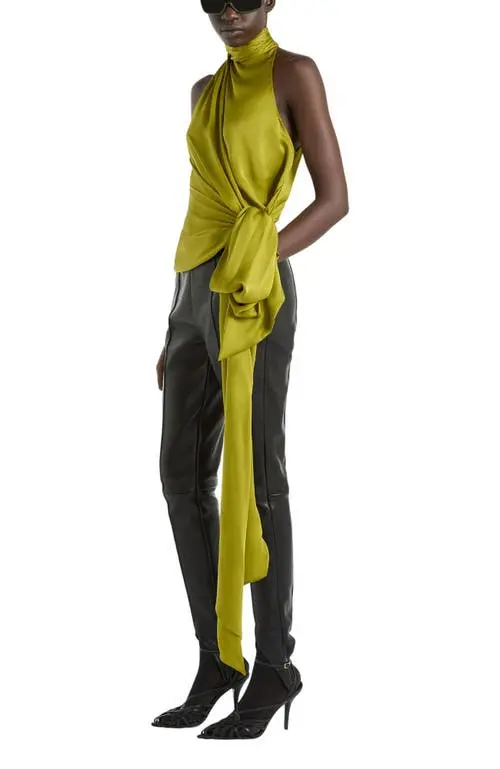 Balmain Open-back Silk Chiffon Top - Green