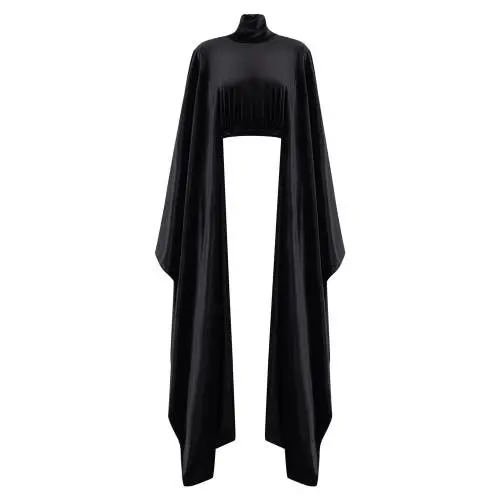 UCHÈ Velvet Agbada Sleeves Crop Top - Black