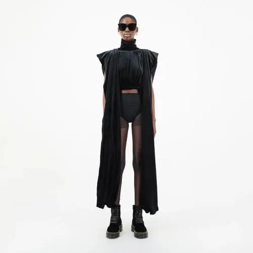 UCHÈ Velvet Agbada Sleeves Crop Top