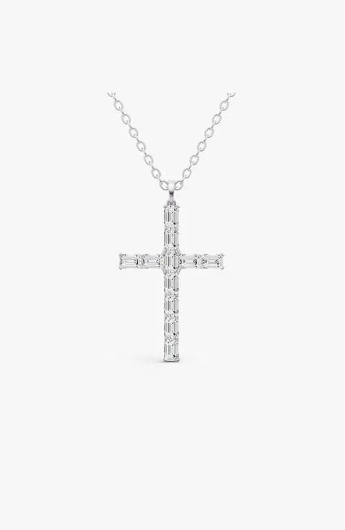 SEREIA OFFICIAL 14k Gold 3 Ct Necklace Emerald Cross Diamond Pendant - White Gold