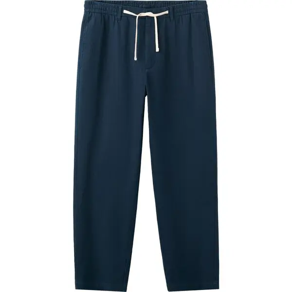 Mango Relaxed Fit Cotton & Linen Pants - Navy