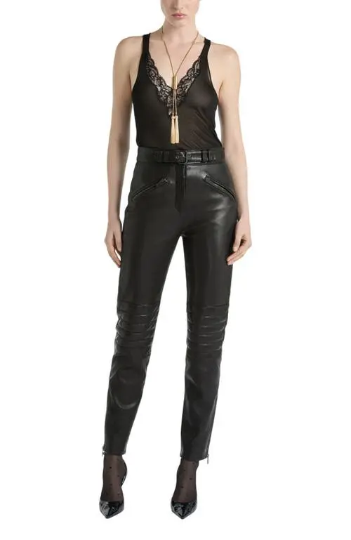 Balmain Lambskin Biker Trousers - Black