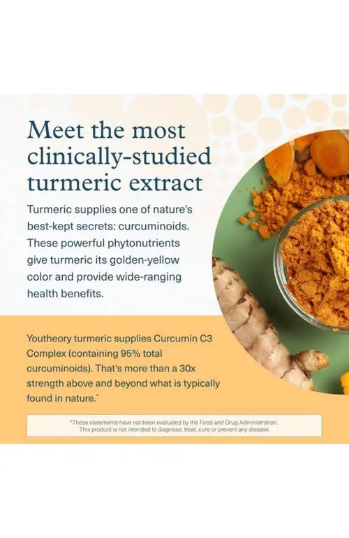 YOUTHEORY Turmeric 450mg Black Pepper Olive Leaf Joint Brain Support Supplement 90 Tablets