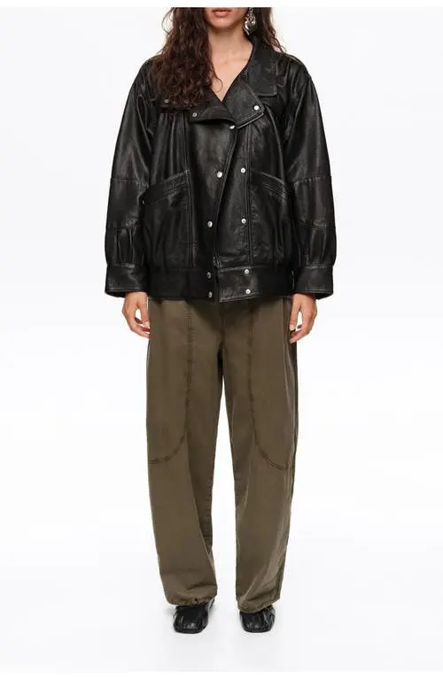 Bimba Y Lola Leather Volume Jacket With High Neck And Cargo Pockets - Black